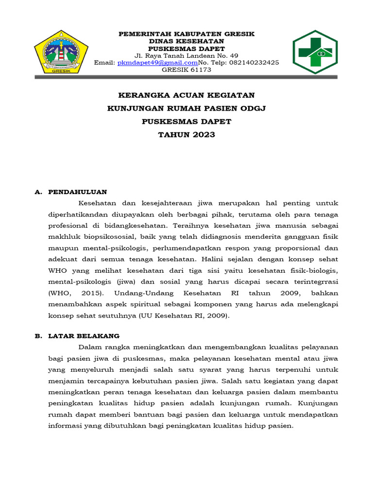 KAK KUNJUNGAN RUMAH ODGJ | PDF