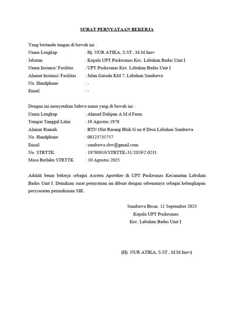 Surat Pernyataan Pimpinan Apotek-1 | PDF