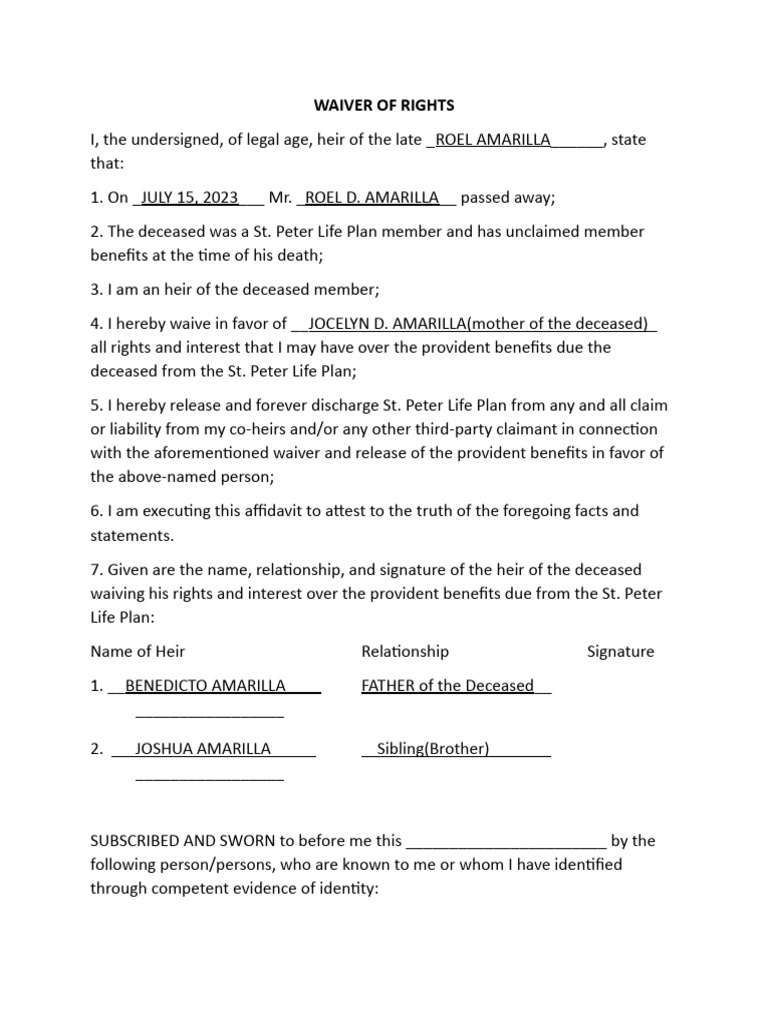 WAIVER OF RIGHTS - St. Peter | PDF