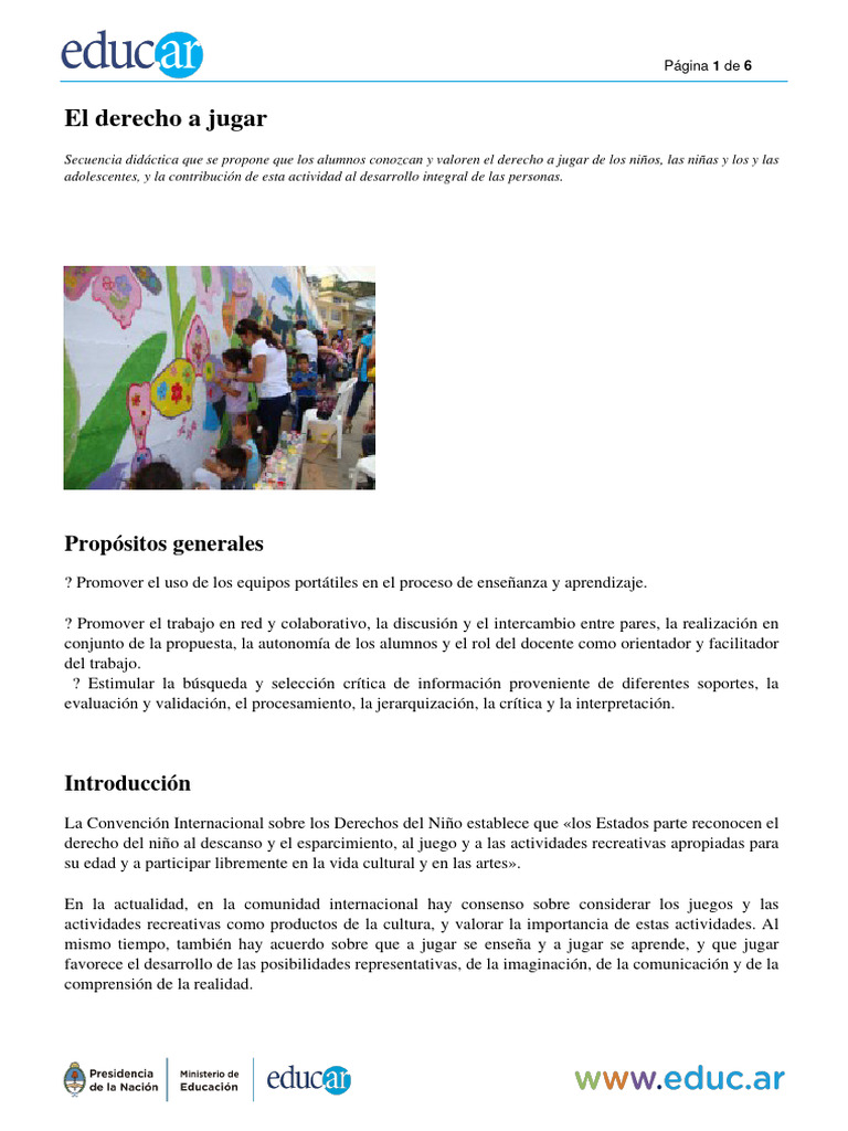Educar - Proyecto El Derecho A Jugar | PDF | Juegos y actividades ...