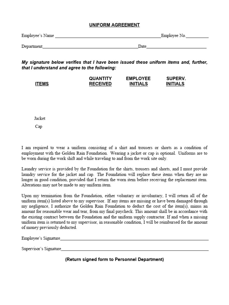 4251.1 Uniform Agreement | PDF
