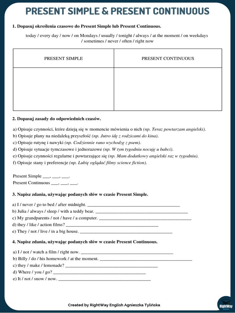 Present Simple Present Continuous A1-A2 | PDF