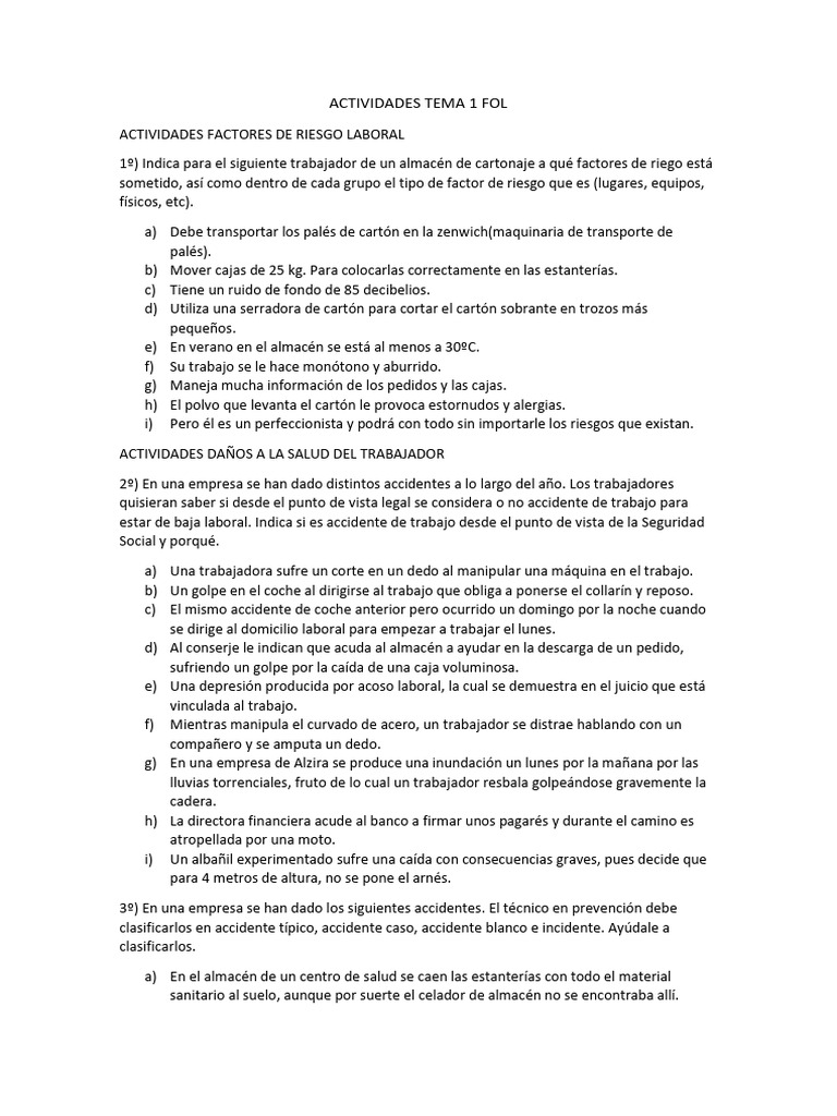 Actividades Fol Tema 1. | PDF