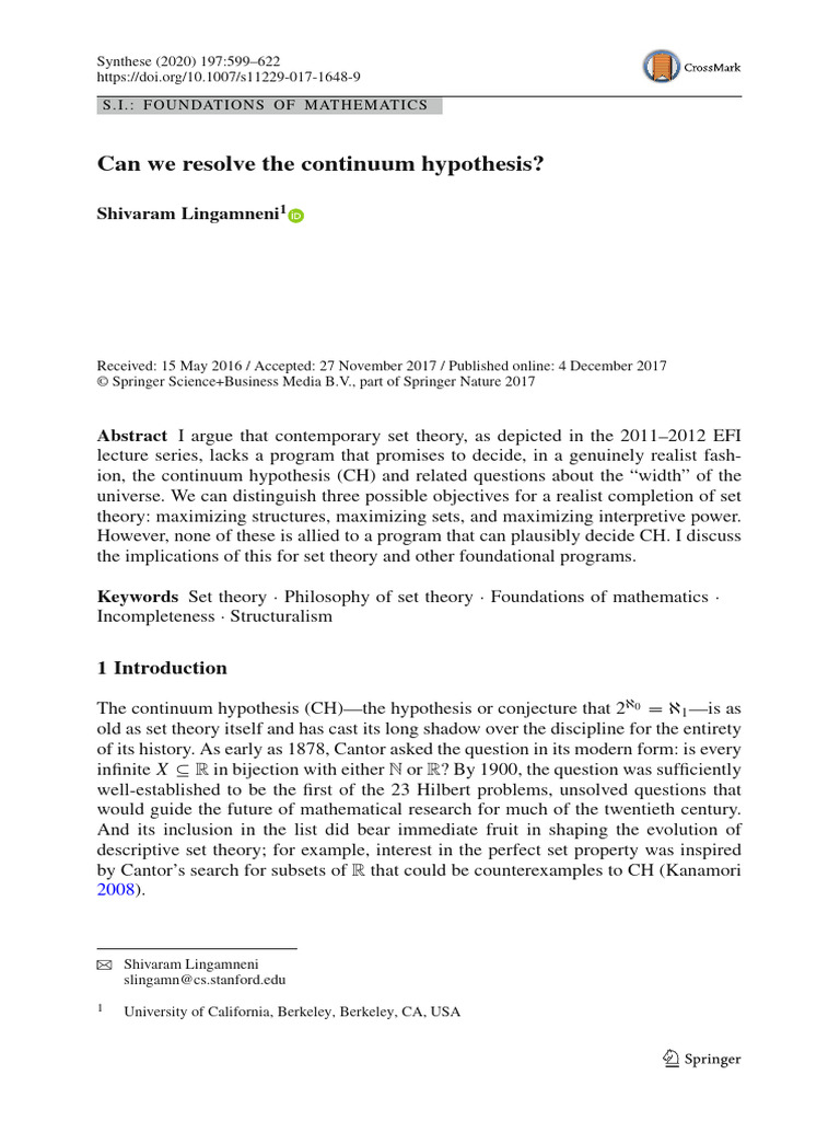 Can We Resolve CH? | PDF | Philosophical Realism | Logic