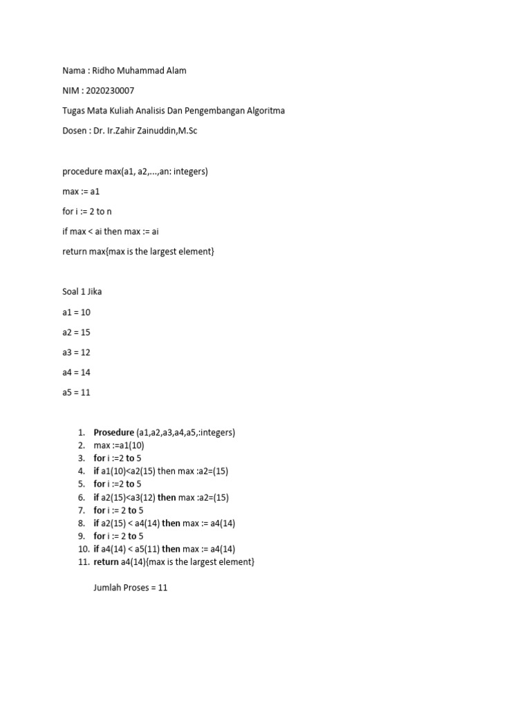 Tugas Analisis & Perkembangan Algoritma | PDF | Métodos e Materiais de ...