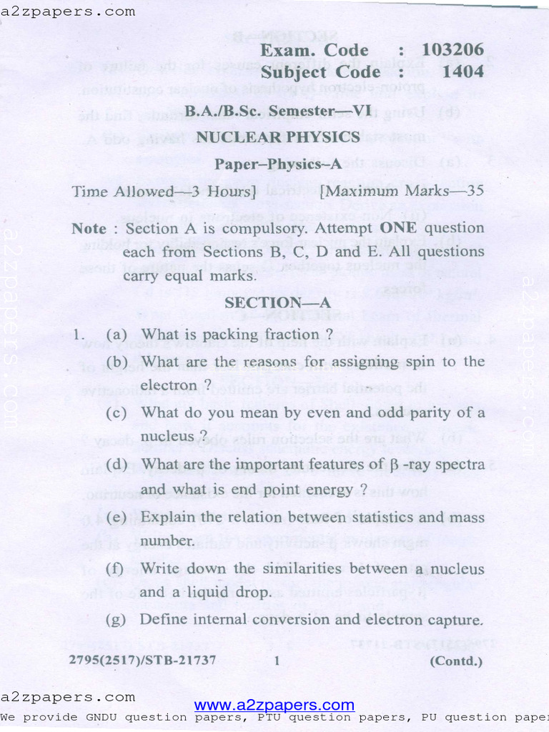 Phy A Ba - BSC Sem6 2017 | Download Free PDF | Neutron | Nuclear Reaction