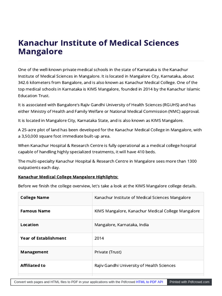 WWW Getadmissioninfo Com Kanachur Institute of Medical Scien | PDF ...