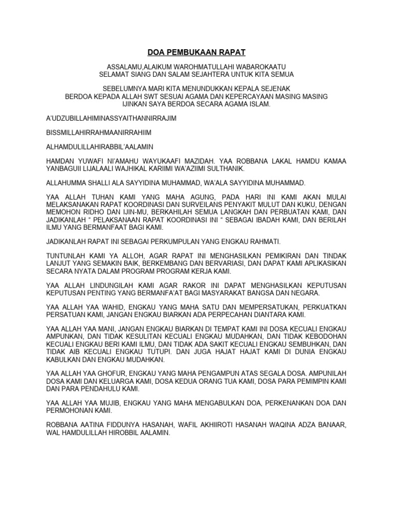 Doa Pembukaan Rapat | PDF
