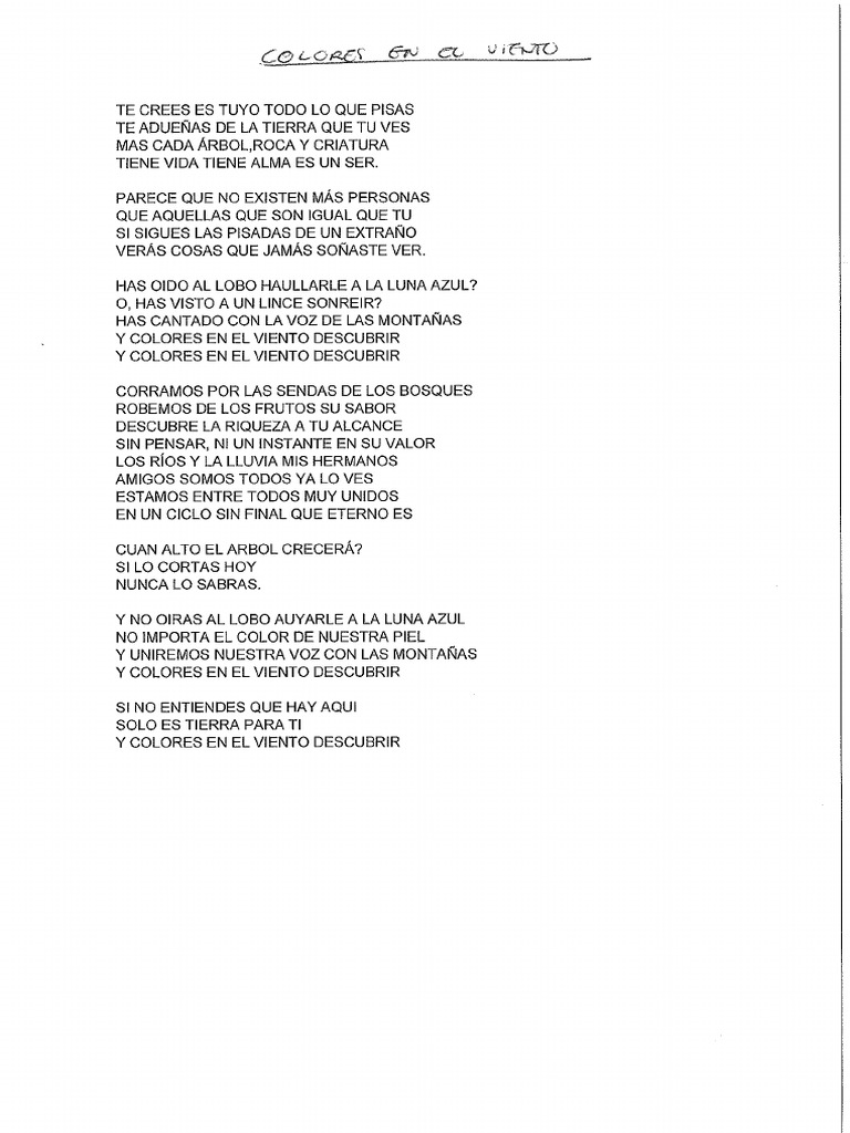 Colores en El Viento - Letra | PDF