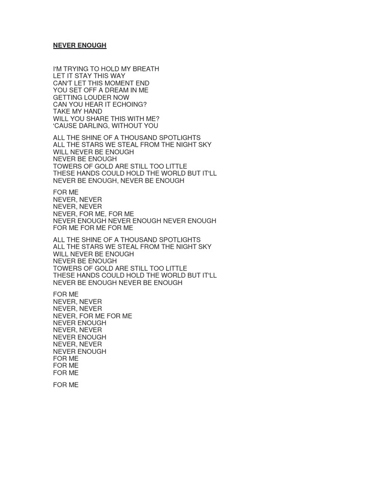 Emotional Lyrics of "Never Enough" | PDF