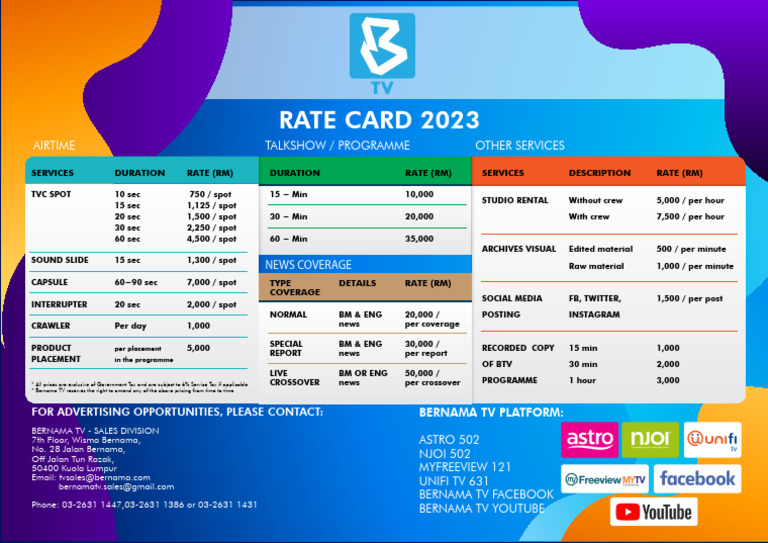 Ratecard Bernama TV | PDF