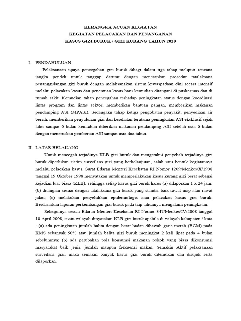Kak Kegiatan Pelacakan &penanganan Kasusu Gizi Buruk | PDF | Pengembangan Diri | Kesehatan Holistik