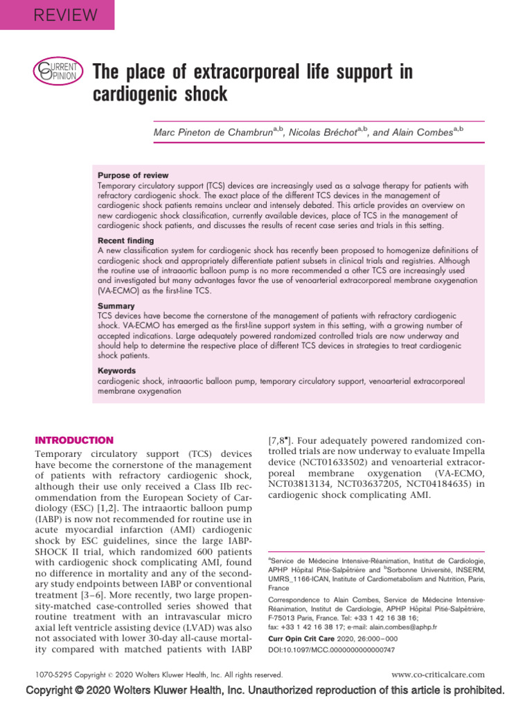 2020 The Place of Extracorporeal Life Support In.98996 | PDF ...
