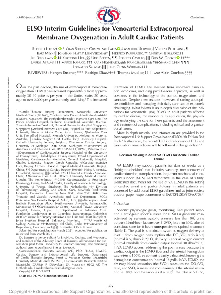 VA ECMO Guidelines for Adult Cardiac Care | PDF | Vein | Blood Pressure