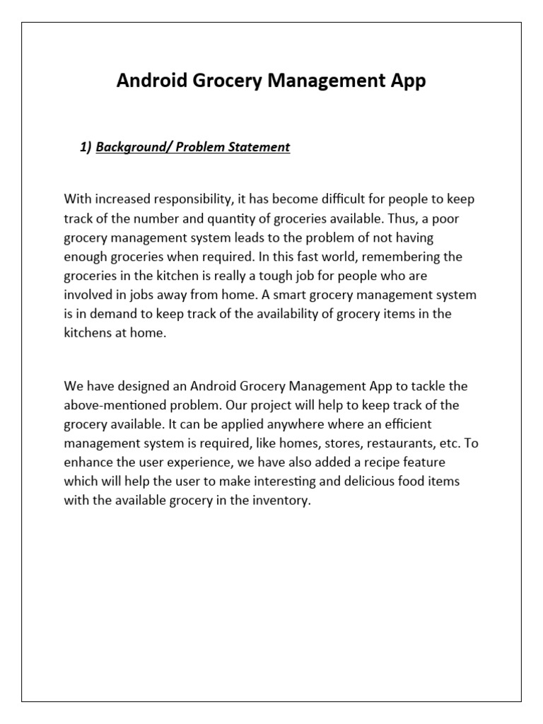 Android Grocery Management App: 1) Background/ Problem Statement | PDF