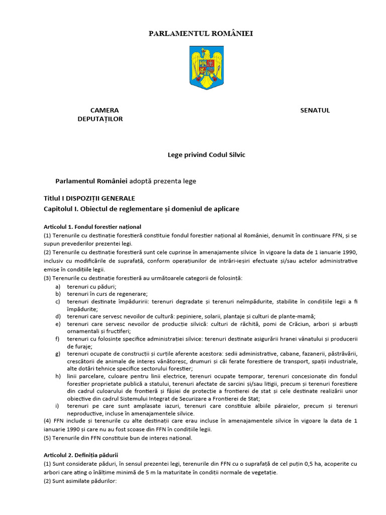 Noul Cod Silvic - Proiect | PDF