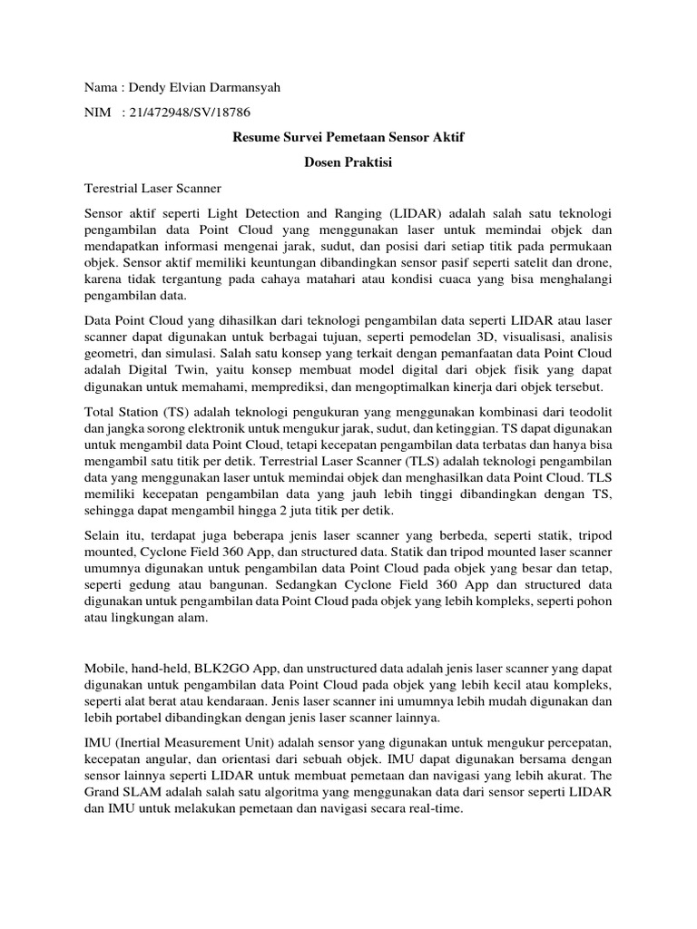 Resume Survei Pemetaan Sensor Aktif - Dendy Elvian Darmansyah | PDF