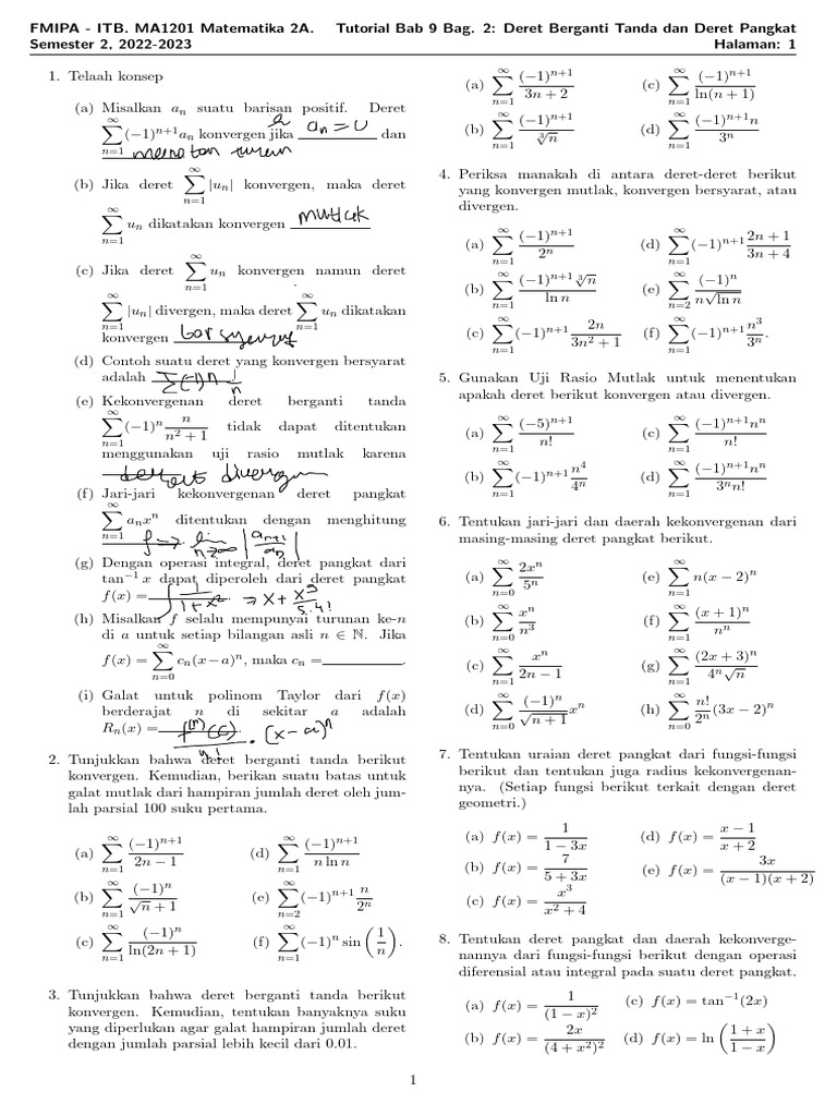 Tutorial Bab 9 MA1201 2022 2023 (Bagian II) | PDF