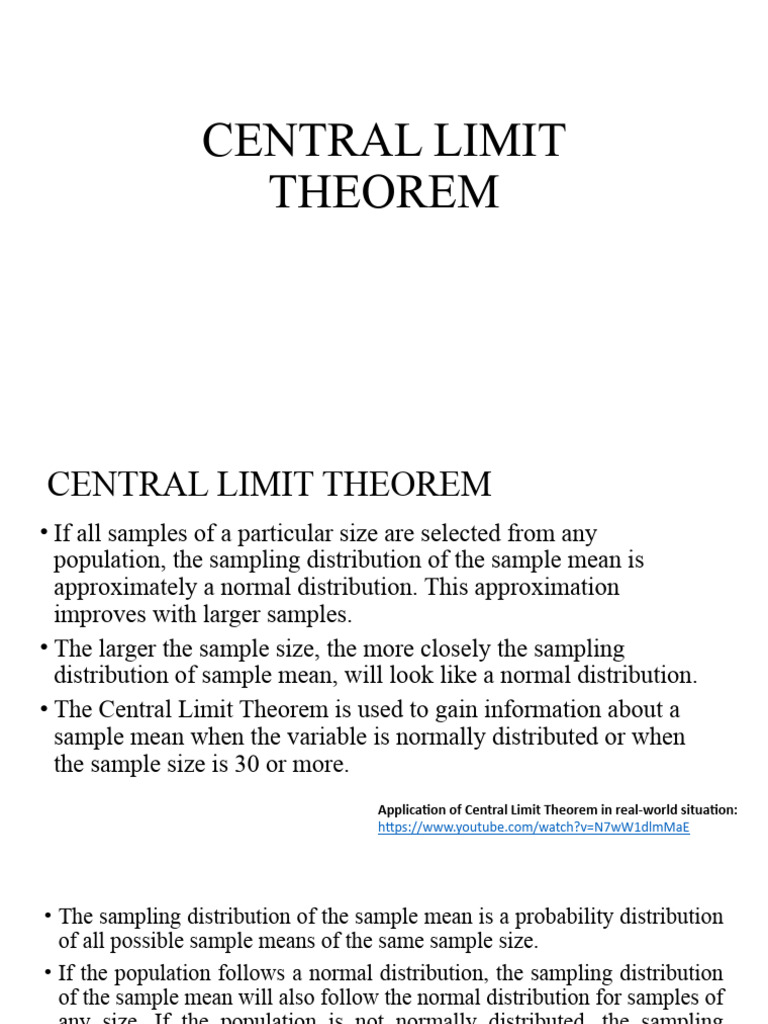 Central Limit Theorem | PDF | Probability Distribution | Normal ... Central Limit Theorem | PDF | Probability Distribution | Normal ...