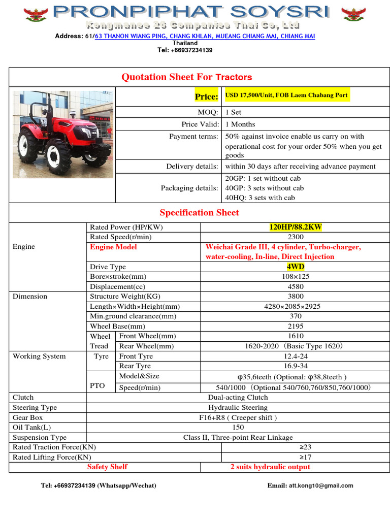 Quotation Sheet For Tractor | PDF
