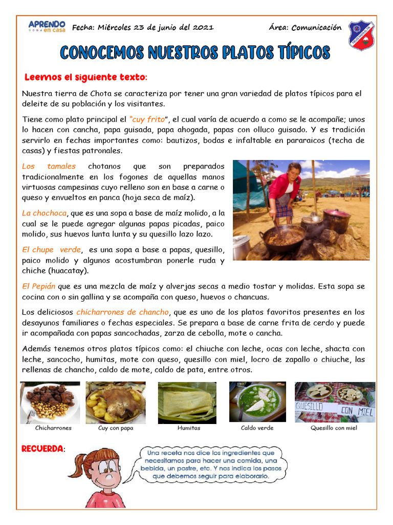 Conocemos Nuestros Platos Típicos 2A | PDF