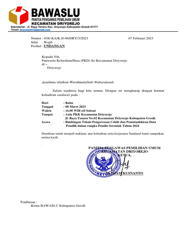 Undangan BIMTEK PKD Maret 2023 | PDF