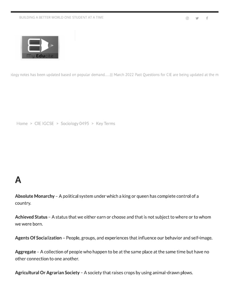 Sociology Key Terms | PDF