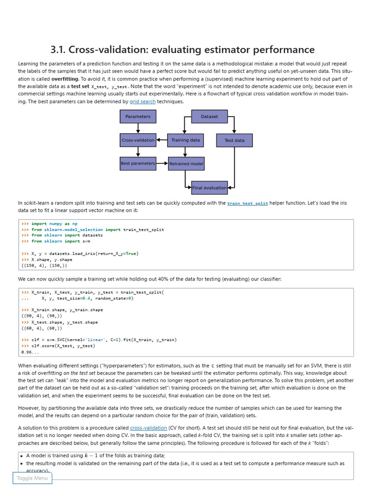 3.1. Cross-Validation - Evaluating Estimator Performance - Scikit-Learn 1.3.0 Documentation ...