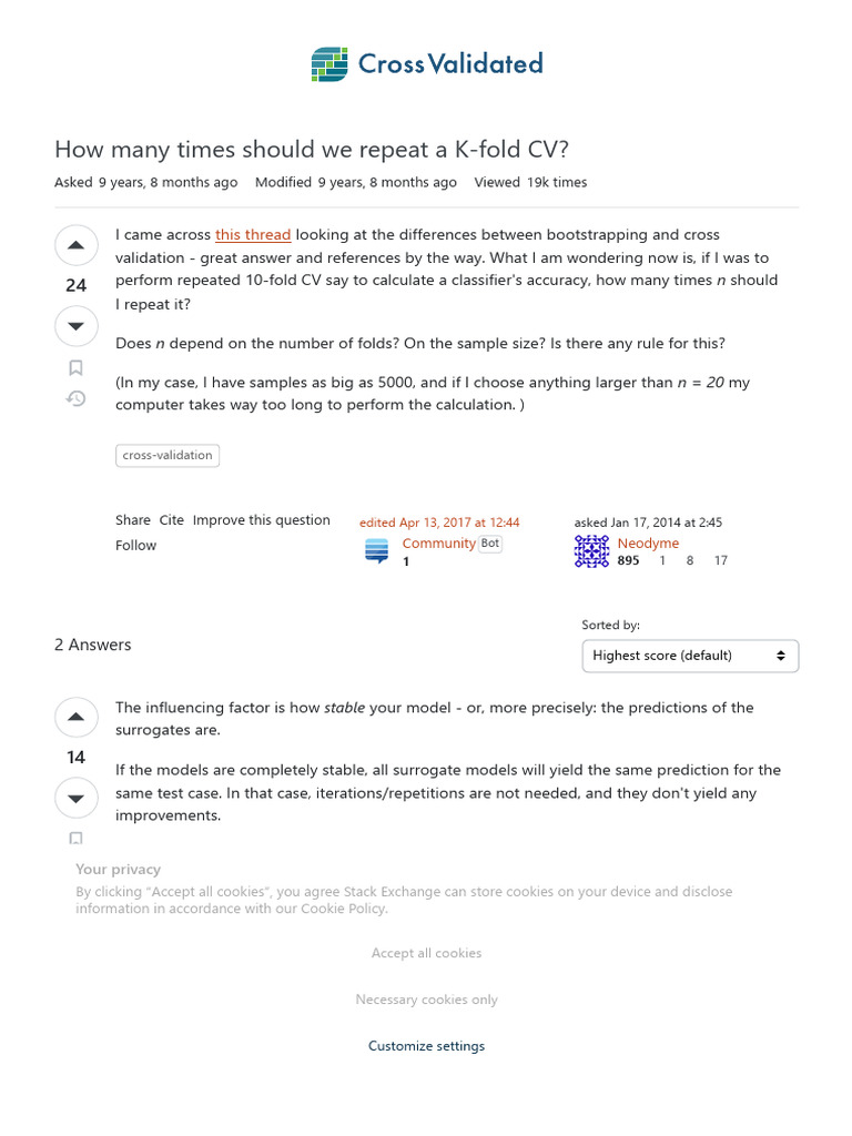 Cross Validation - How Many Times Should We Repeat A K-Fold CV - Cross Validated | PDF