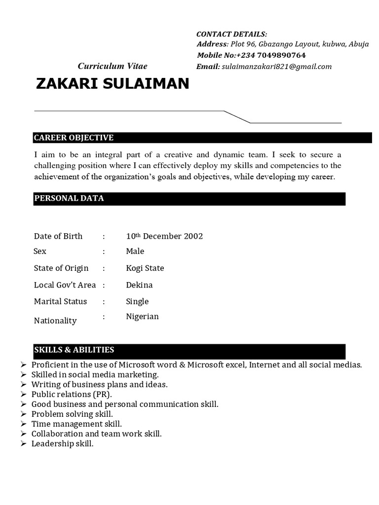 Zakari Sulaiman CV | PDF