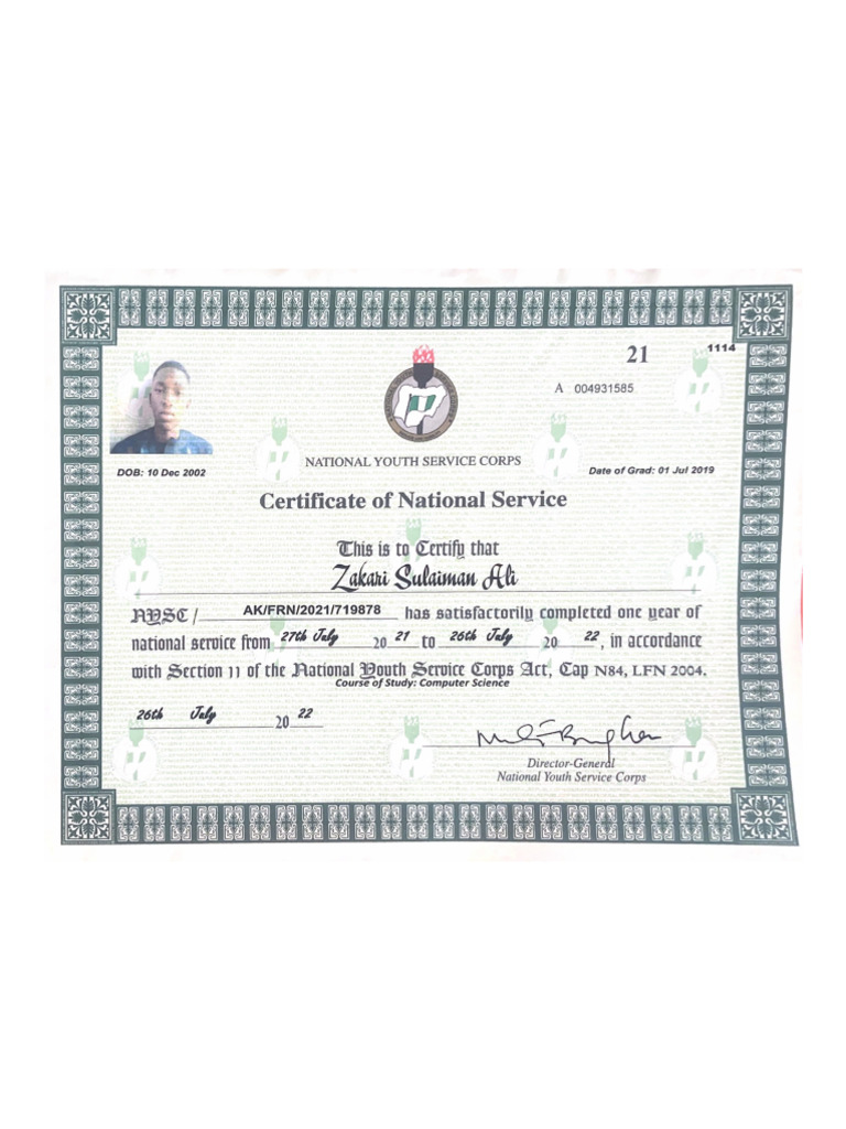 Nysc Discharge Certificate | PDF