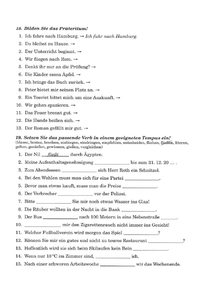 Übung - Das Präteritum | PDF