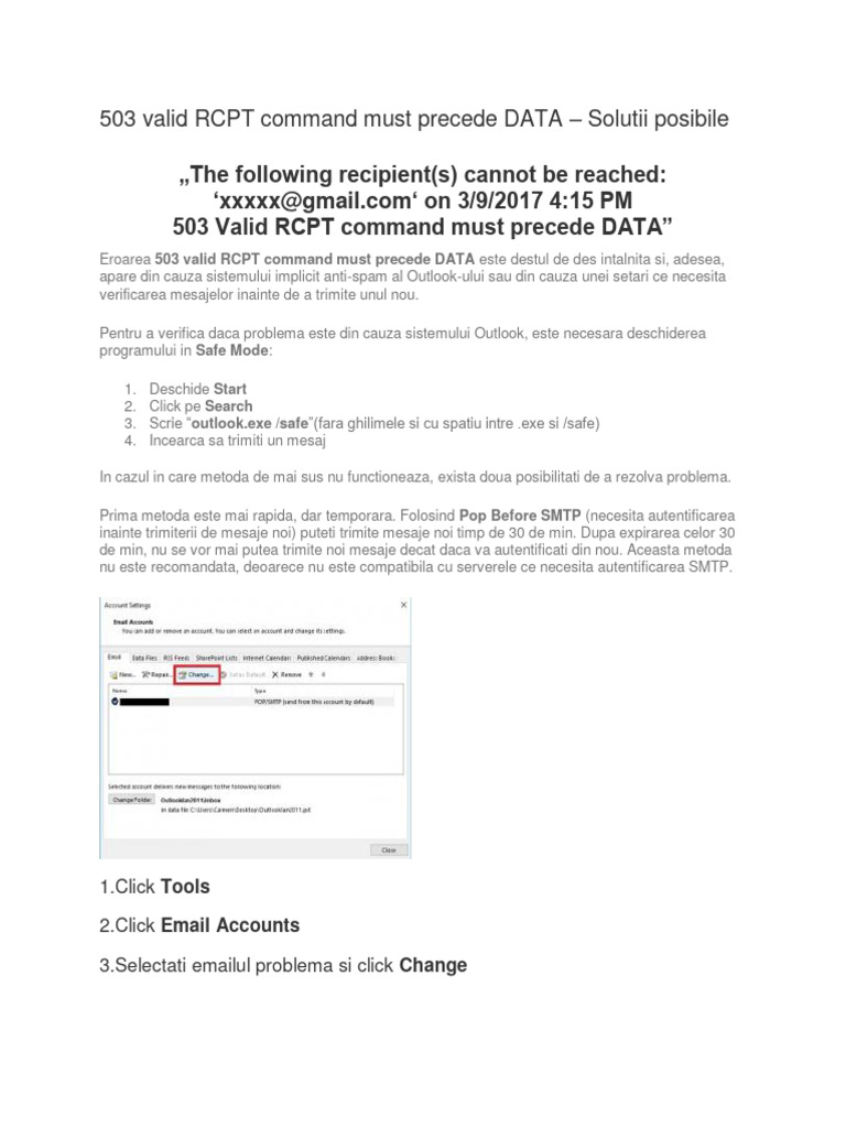 503 Valid RCPT Command Must Precede DATA - Solutii Posibile | PDF
