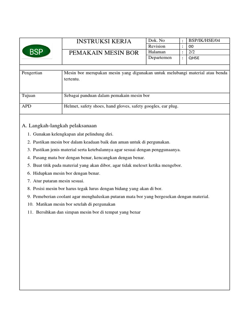Petunjuk Pemakaian Mesin Bor | PDF