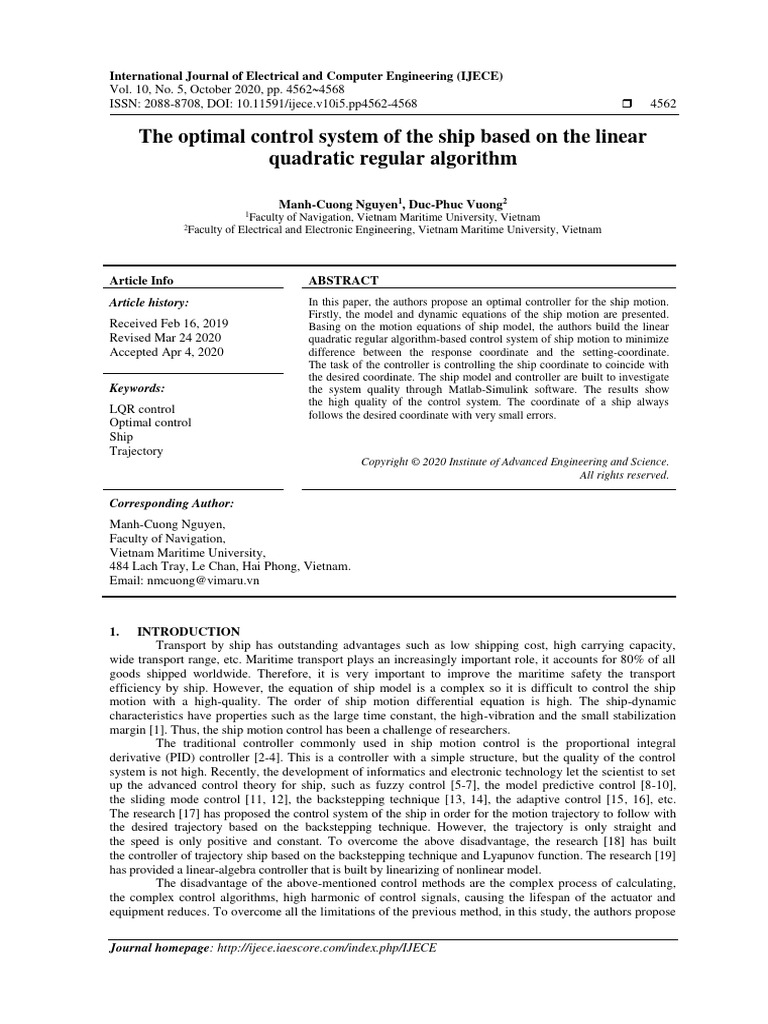 The Optimal Control System of The Ship Base On The Linear Quadatic ...
