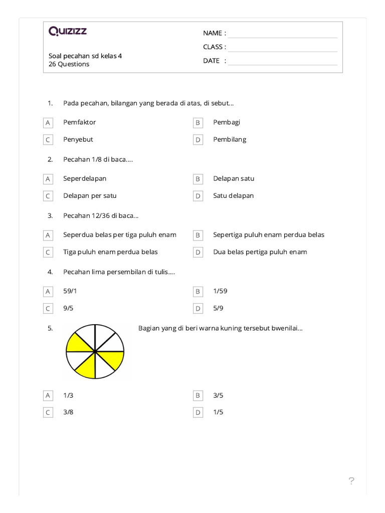 Soal Pecahan SD Kelas 4 | PDF