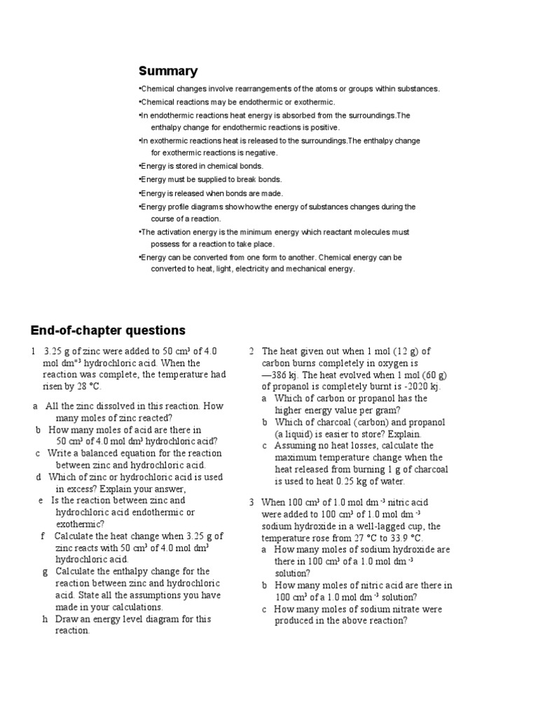 Chemical Reactions & Energy Changes | PDF | Chemical Reactions | Mole ...