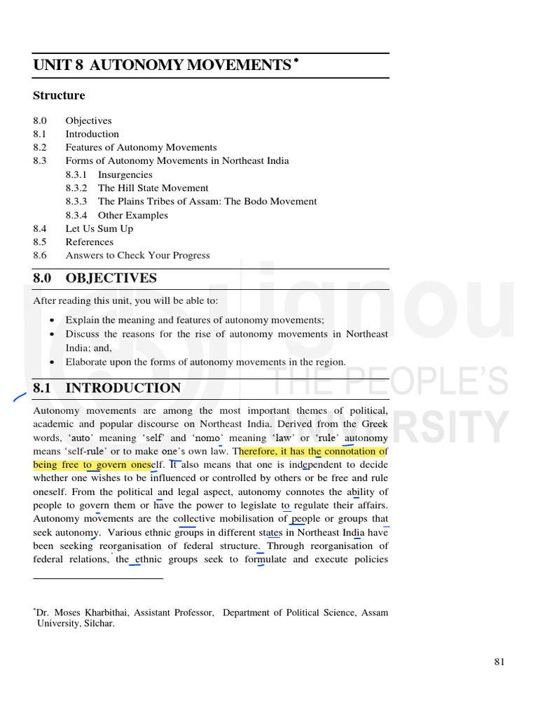 Autonomy Movements Ignou | PDF | Politics Of India | South Asia