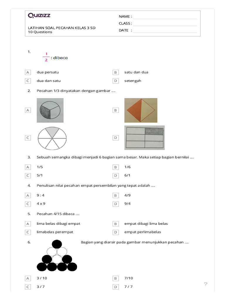 Latihan Soal Pecahan Kelas 3 SD | PDF