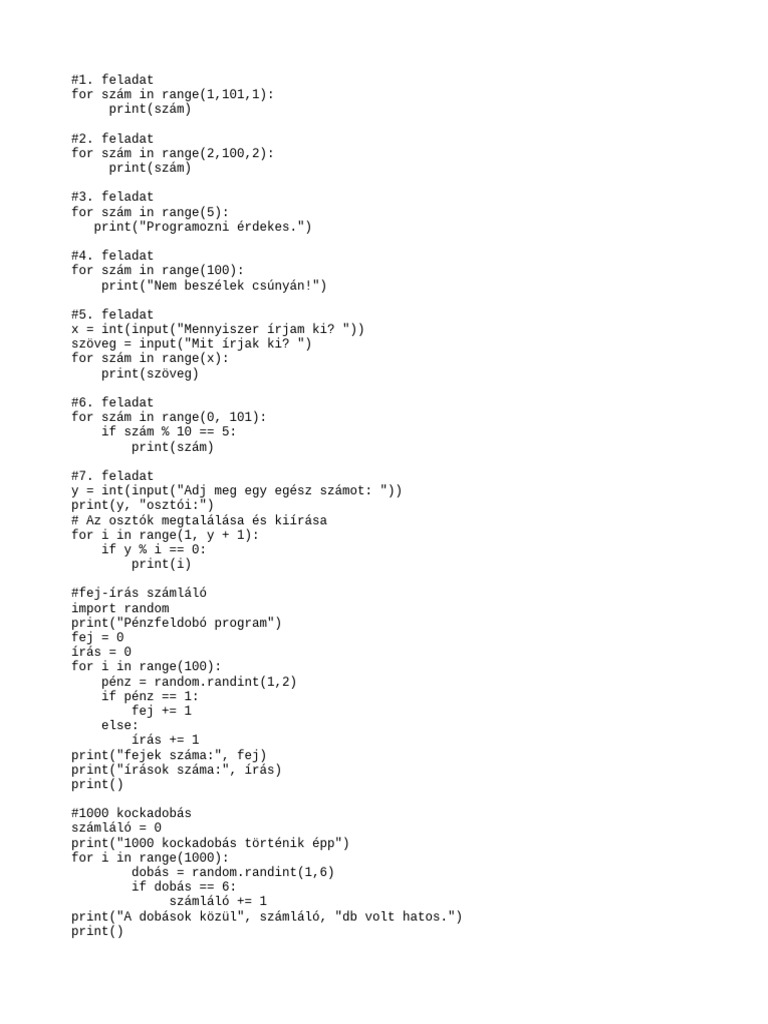 For Ciklus Feladatok Megoldásai | PDF