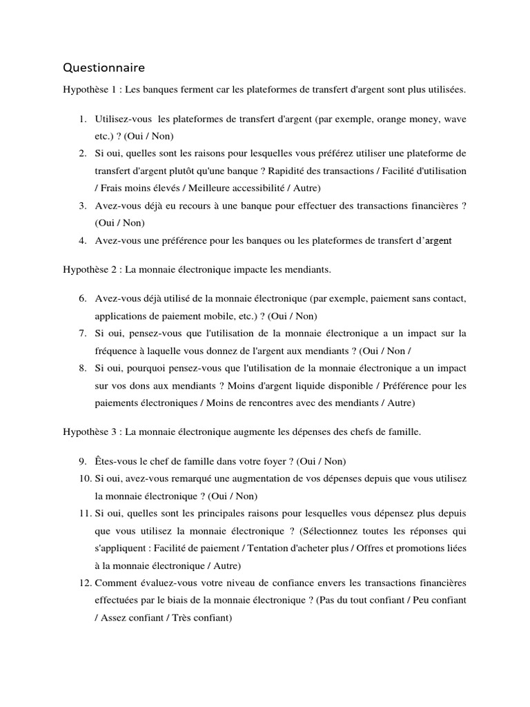 Questionnaire de Memoire | PDF