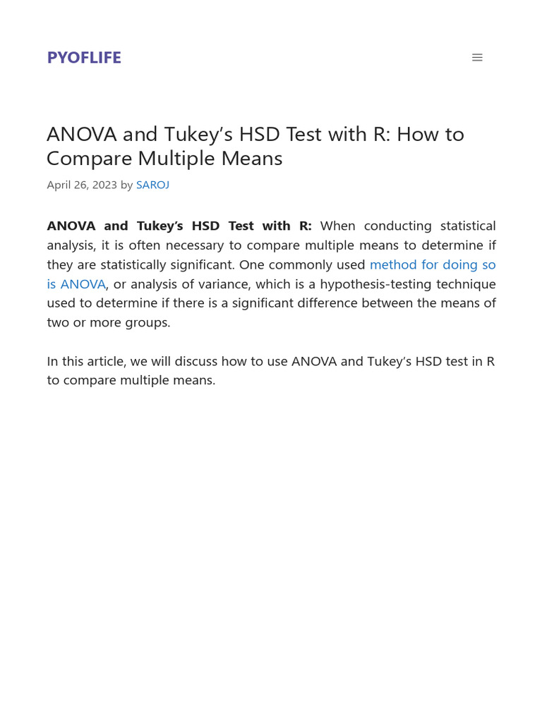 ANOVA and Tukey's HSD in R Guide | PDF | Teaching Methods & Materials