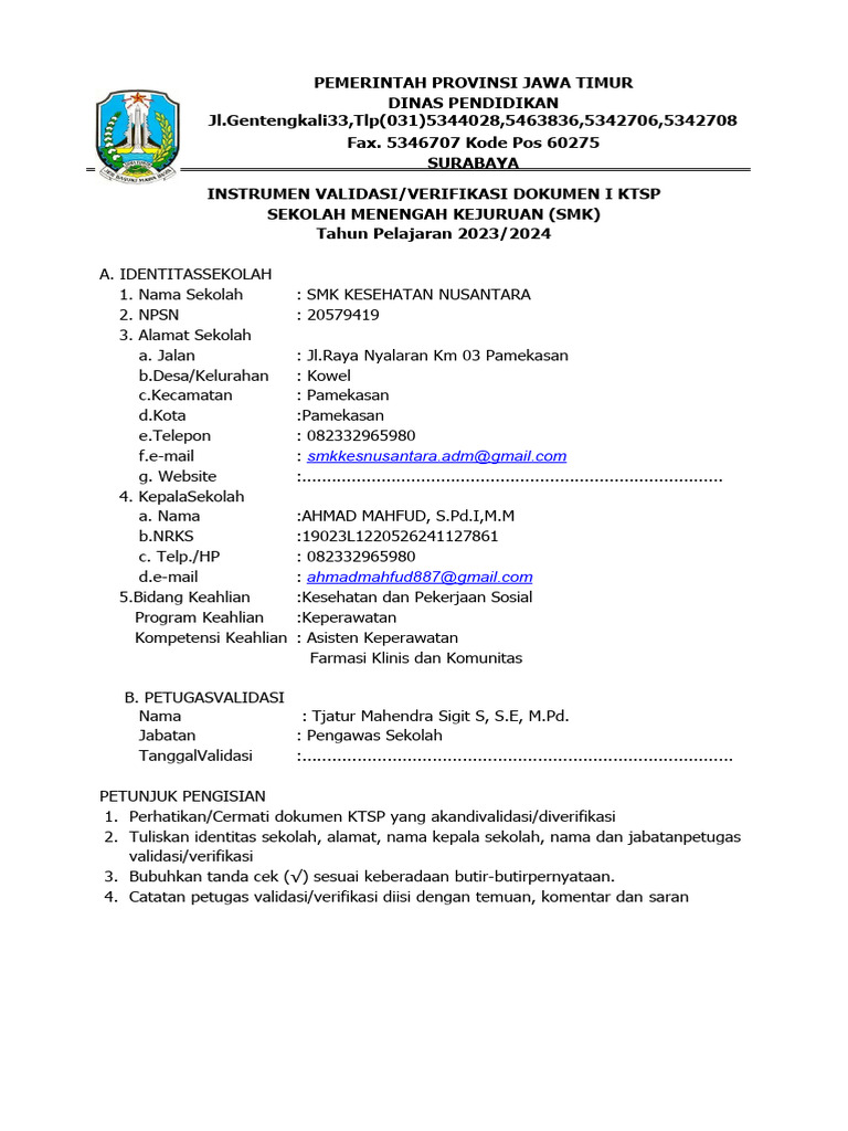 Instrumen Validasi KTSP 2023-24 SMK Kes | PDF | Karier & Perkembangan | Ilmu Sosial
