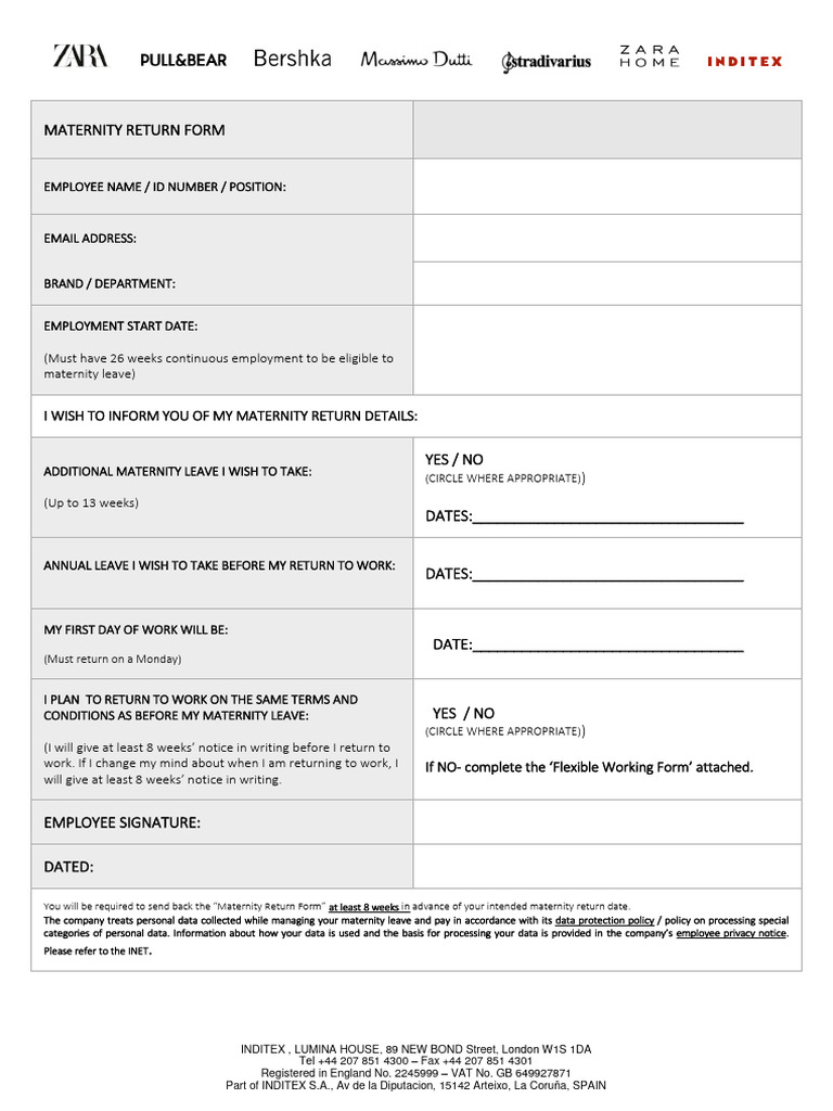 Returning From Maternity Leave Form and FWR Form | PDF | Business