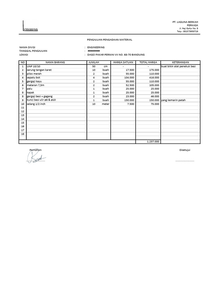 Pengajuan Material 07-07-2023 r1 | PDF