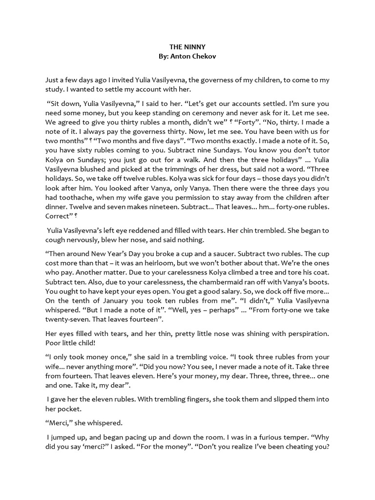 The Ninny by Anton Chekov | PDF | Mystery, Thriller & Crime Fiction
