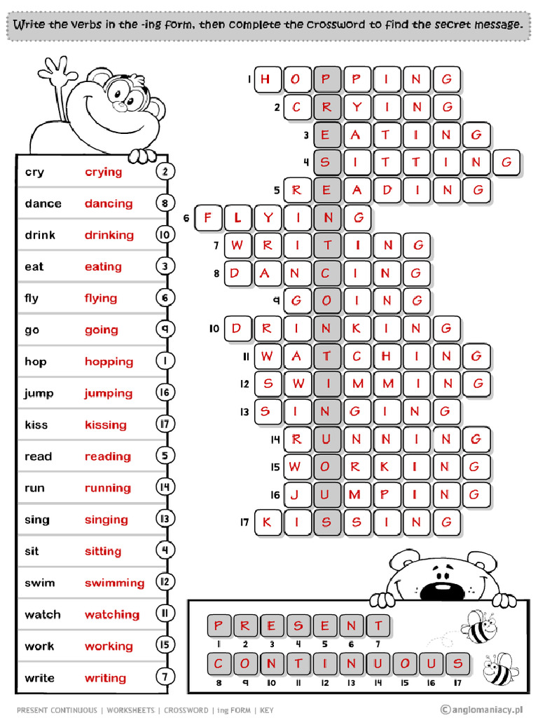 Grammar Worksheets Present Continuous Crossword Key | PDF