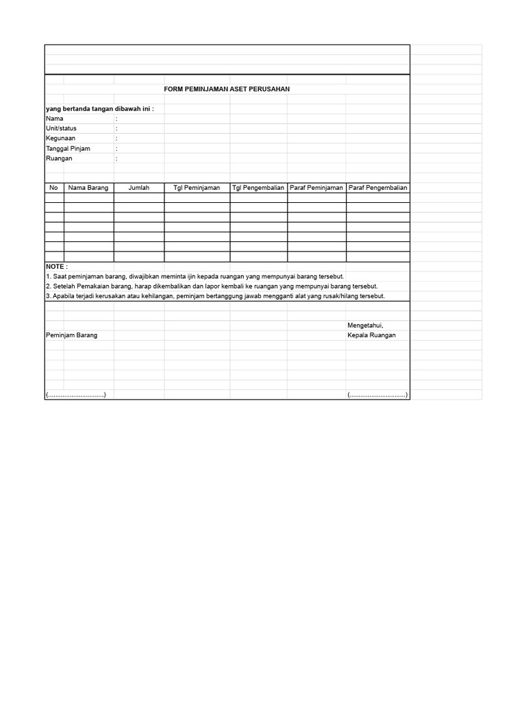 Form Peminjaman Aset | PDF