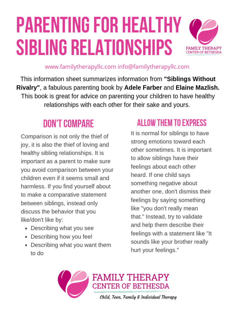 Siblings Without Rivalry Info Sheet | PDF | Sibling | Feeling Siblings Without Rivalry Info Sheet | PDF | Sibling | Feeling