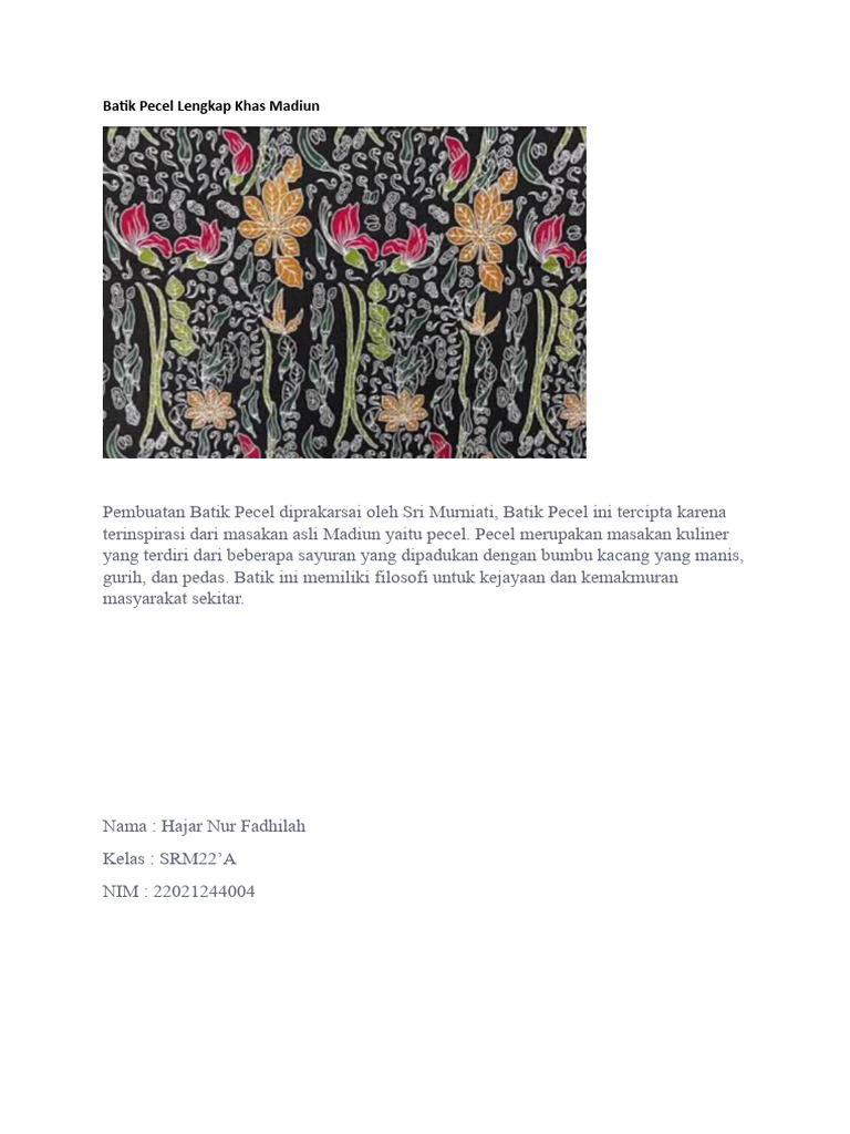 Batik Pecel: Seni Khas Madiun | PDF